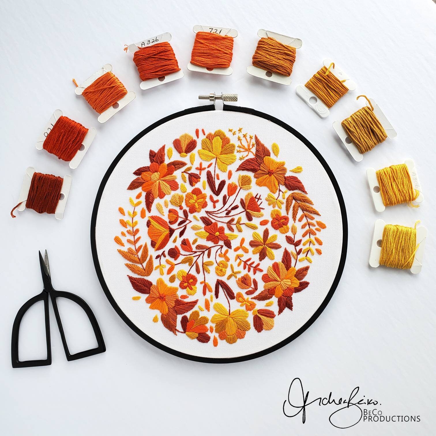 Orange Full Floral - PDF Digital Download Embroidery Pattern & Guide - Etsy