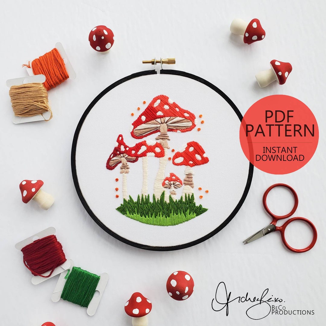 Group of Mushrooms Embroidery Pattern & Guide - DIY Digital Download ...
