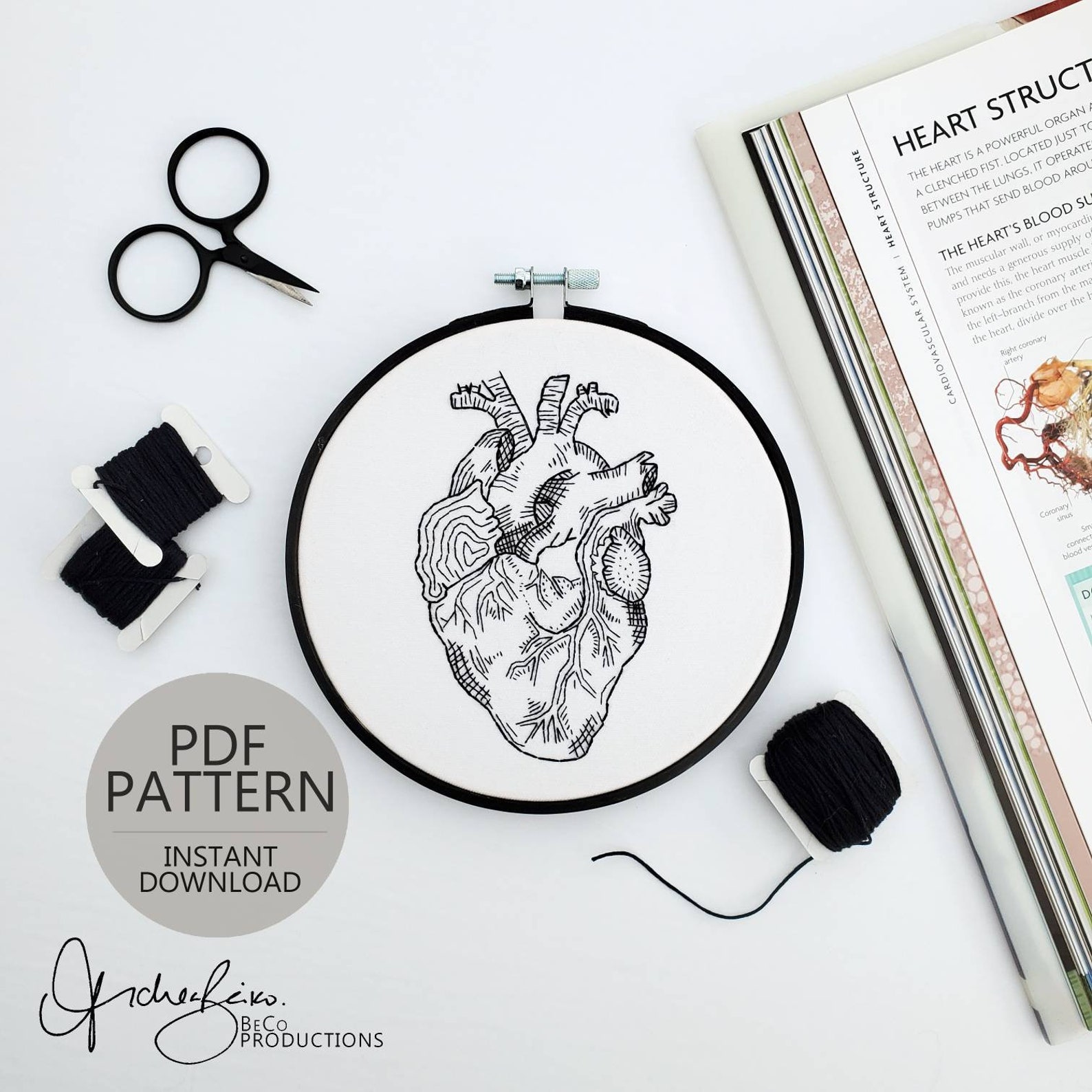 Heart Anatomy Embroidery Pattern DIY Digital Download PDF - Etsy