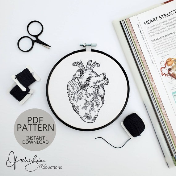 Heart Anatomy Embroidery Pattern DIY Digital Download PDF | Etsy