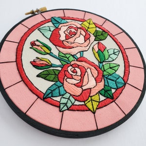 FEBRUARY Roses Stained Glass Monthly Series Embroidery Pattern & Guide ...