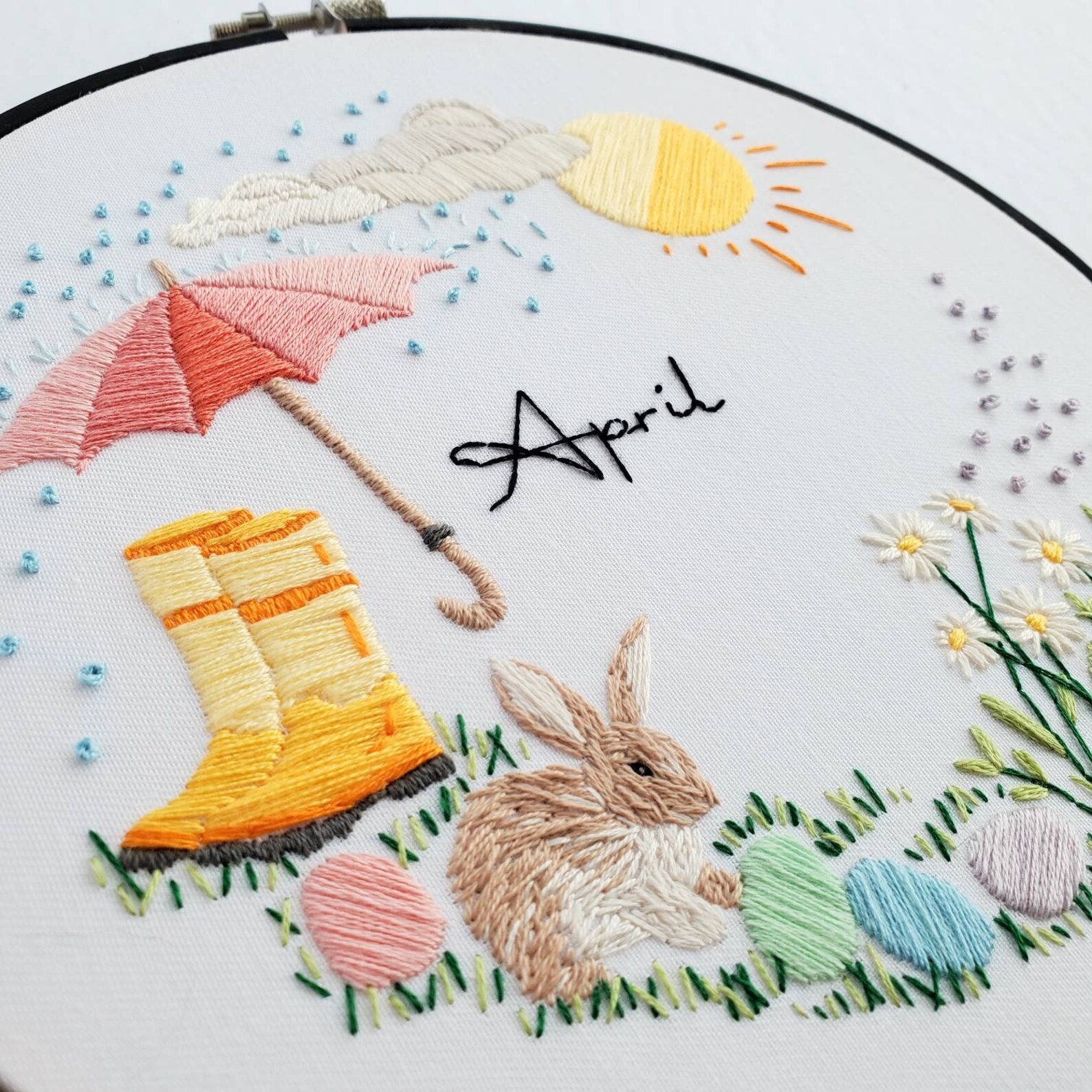 APRIL Monthly Series Wreath Embroidery Pattern & Guide DIY - Etsy