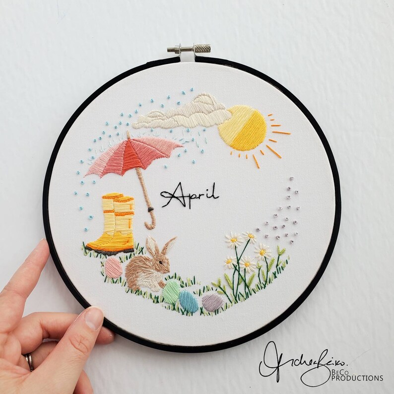 APRIL Monthly Series Wreath Embroidery Pattern & Guide DIY - Etsy