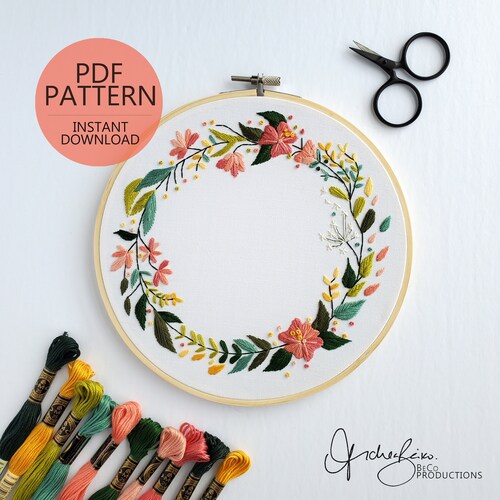 Cute Floral Wreath Hand Embroidery Pattern-pdf Download - Etsy