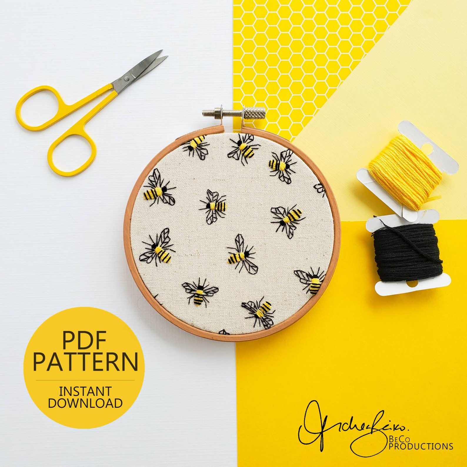 Bee Print Embroidery Pattern & Guide - DIY Digital Download - PDF ...