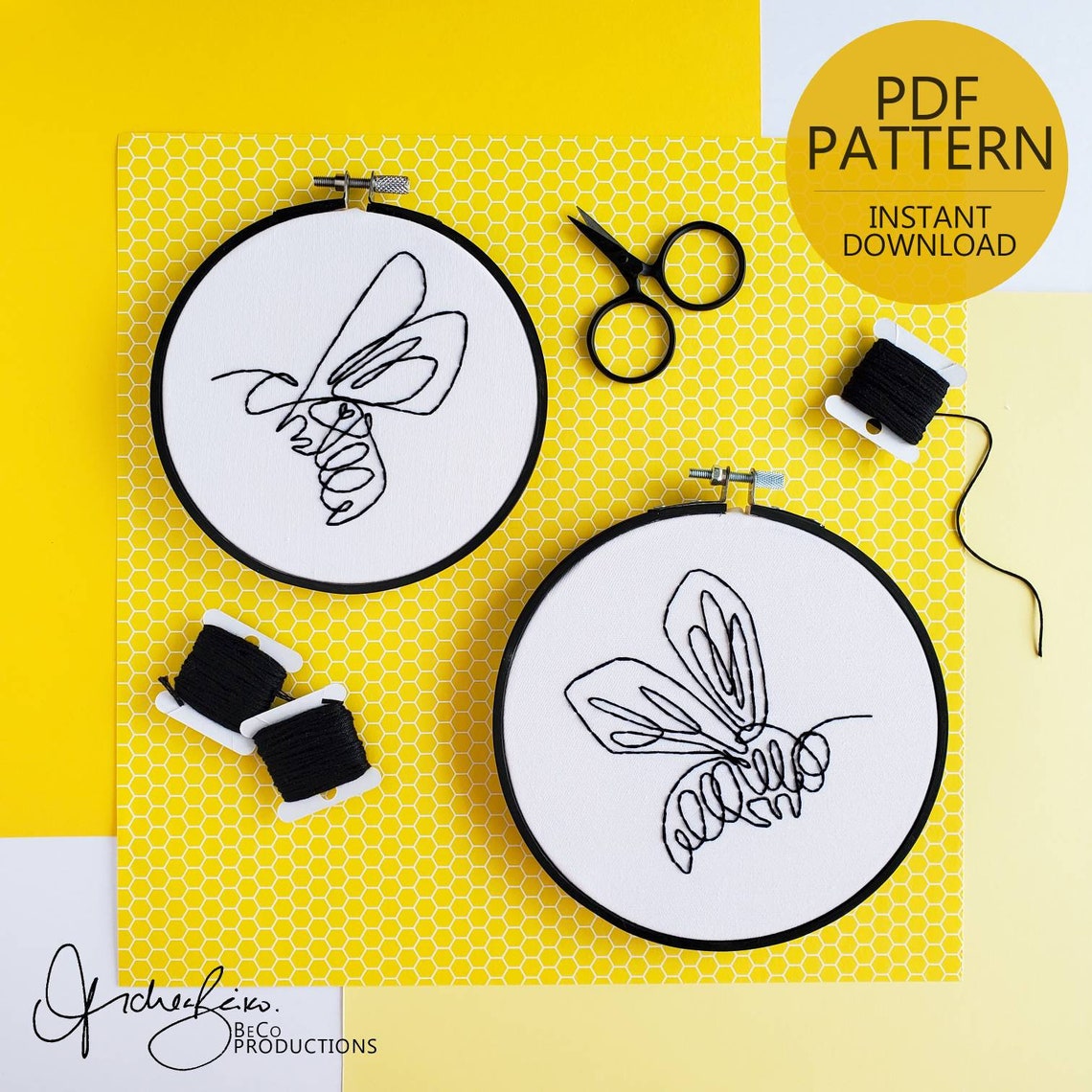Bee Line Drawing Embroidery Patterns - DIY Digital Download - PDF ...