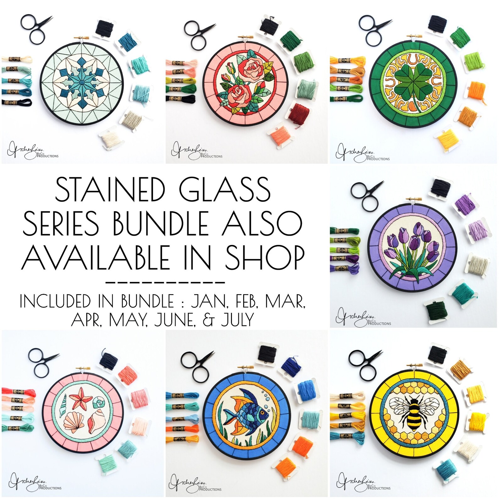 FEBRUARY Roses Stained Glass Monthly Series Embroidery Pattern & Guide ...