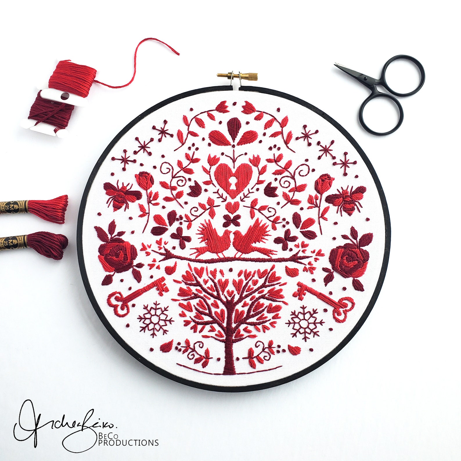 FEBRUARY Monthly Monochromatic Folk Art Inspired Series Embroidery ...