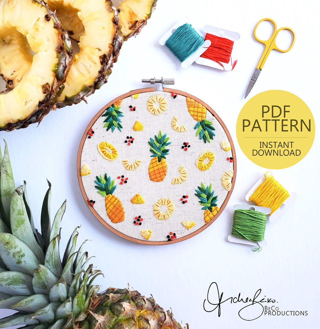 Pineapple Life Cycle Print Embroidery Pattern & Guide - DIY Digital ...