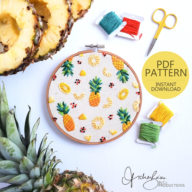 Pineapple Embroidery - Etsy