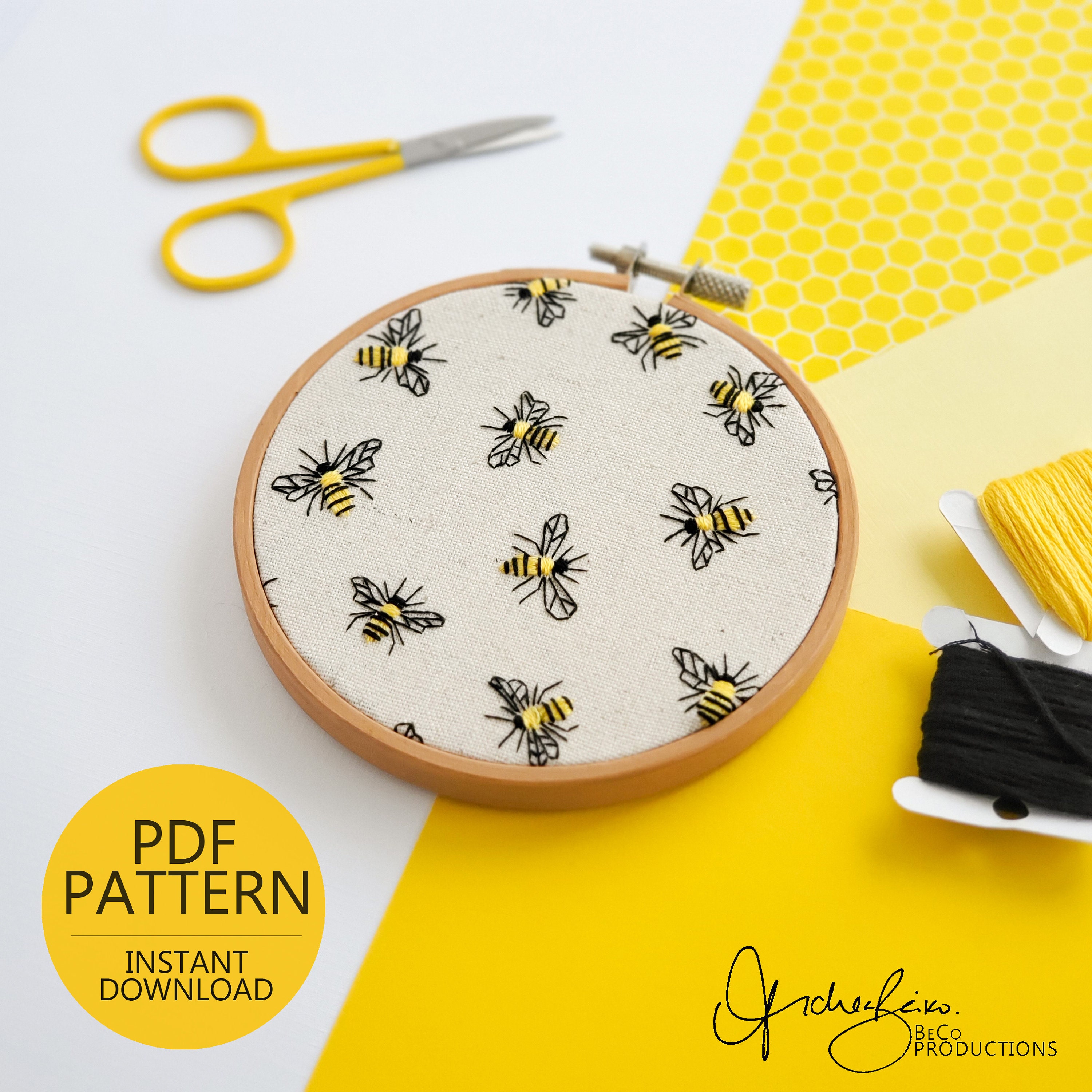 Bee Print Embroidery Pattern & Guide - DIY Digital Download - PDF ...