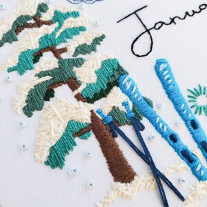 JANUARY Monthly Series Wreath Embroidery Pattern & Guide - DIY Digital ...