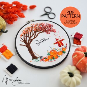 OCTOBER Monthly Series Wreath - PDF Digital Download Embroidery Pattern ...