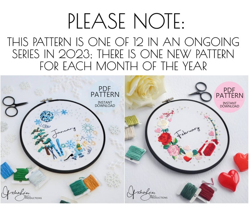 JANUARY Monthly Series Wreath Embroidery Pattern & Guide DIY - Etsy