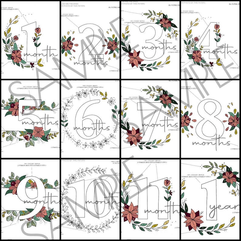Baby Floral Milestones 6inch Hoops Embroidery Pattern & - Etsy