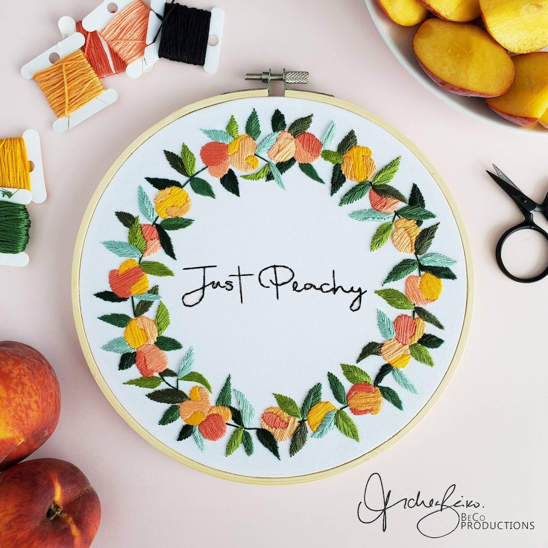 JUST PEACHY Full Peach Wreath Embroidery Pattern & Guide - PDF Digital ...