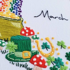 MARCH Monthly Series Wreath Embroidery Pattern & Guide - DIY Digital ...