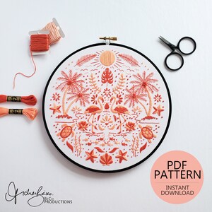 JULY Monthly Monochromatic Folk Art Inspired Series Embroidery Pattern ...