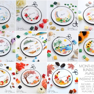 APRIL Monthly Series Wreath Embroidery Pattern & Guide - DIY Digital ...