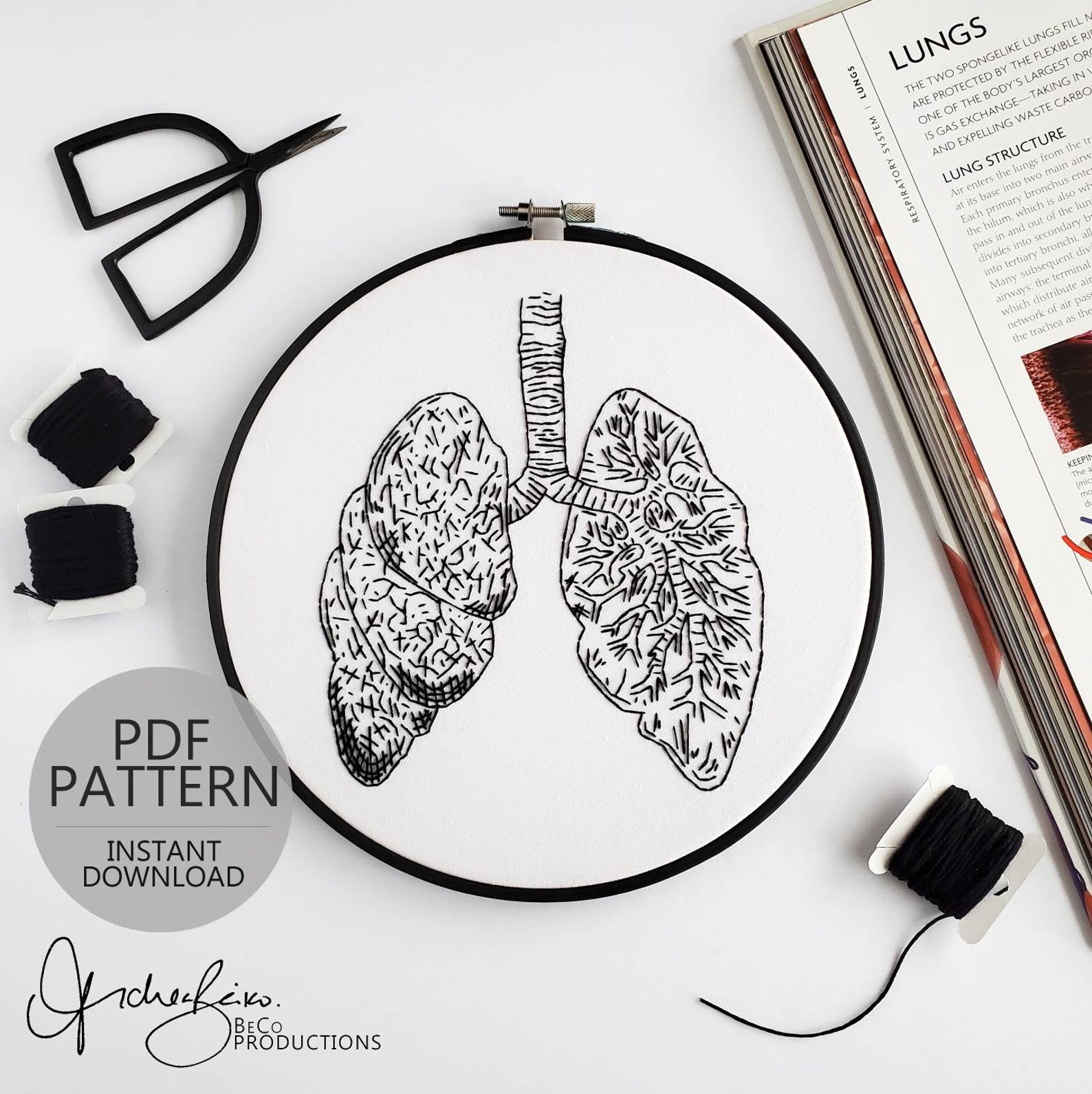 Lungs Anatomy Embroidery Pattern DIY Digital Download PDF - Etsy