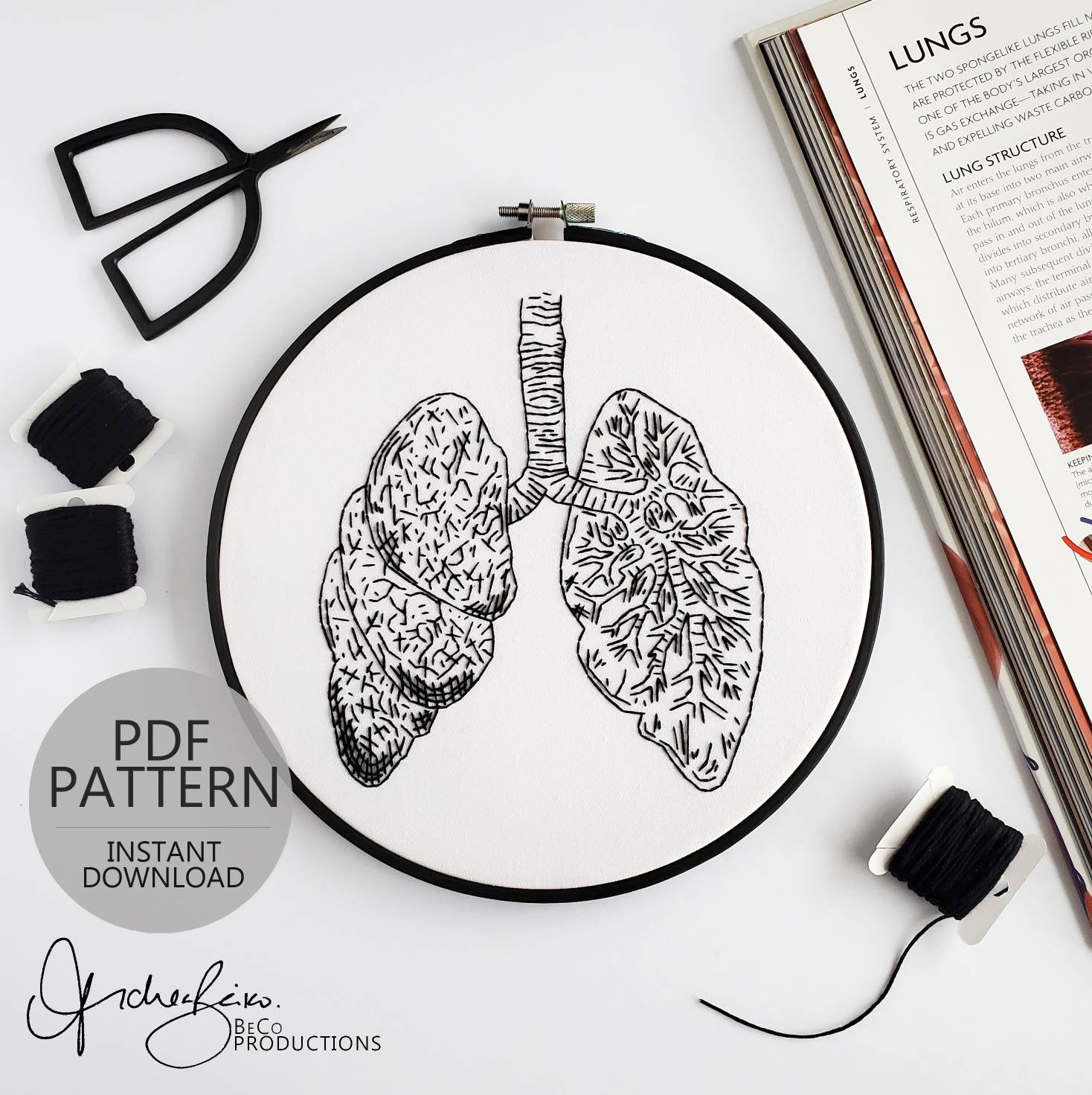 Lungs Anatomy Embroidery Pattern DIY Digital Download PDF | Etsy
