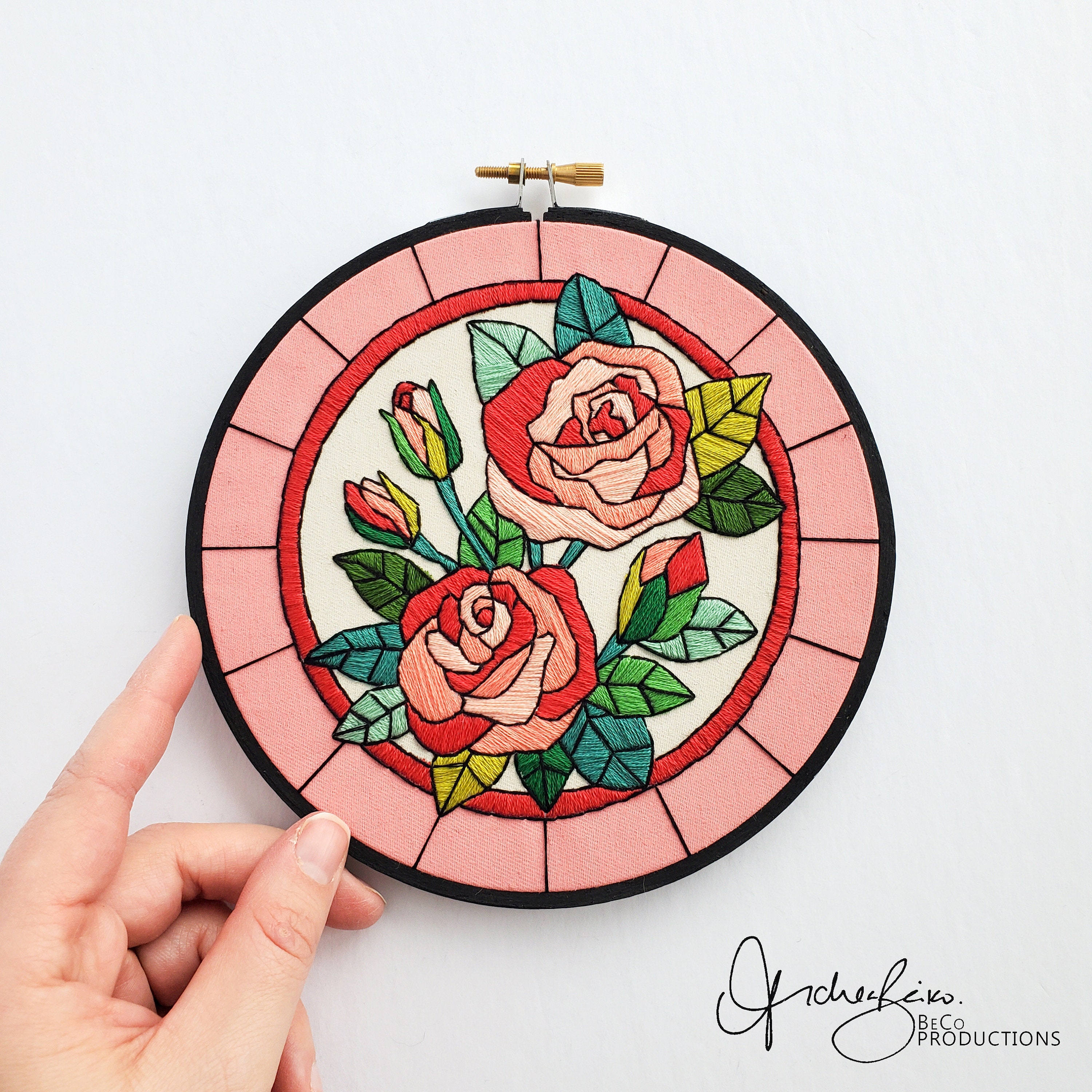FEBRUARY Roses Stained Glass Monthly Series Embroidery Pattern & Guide ...