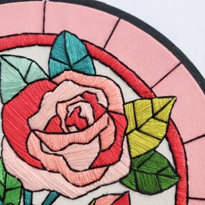 FEBRUARY Roses Stained Glass Monthly Series Embroidery Pattern & Guide ...