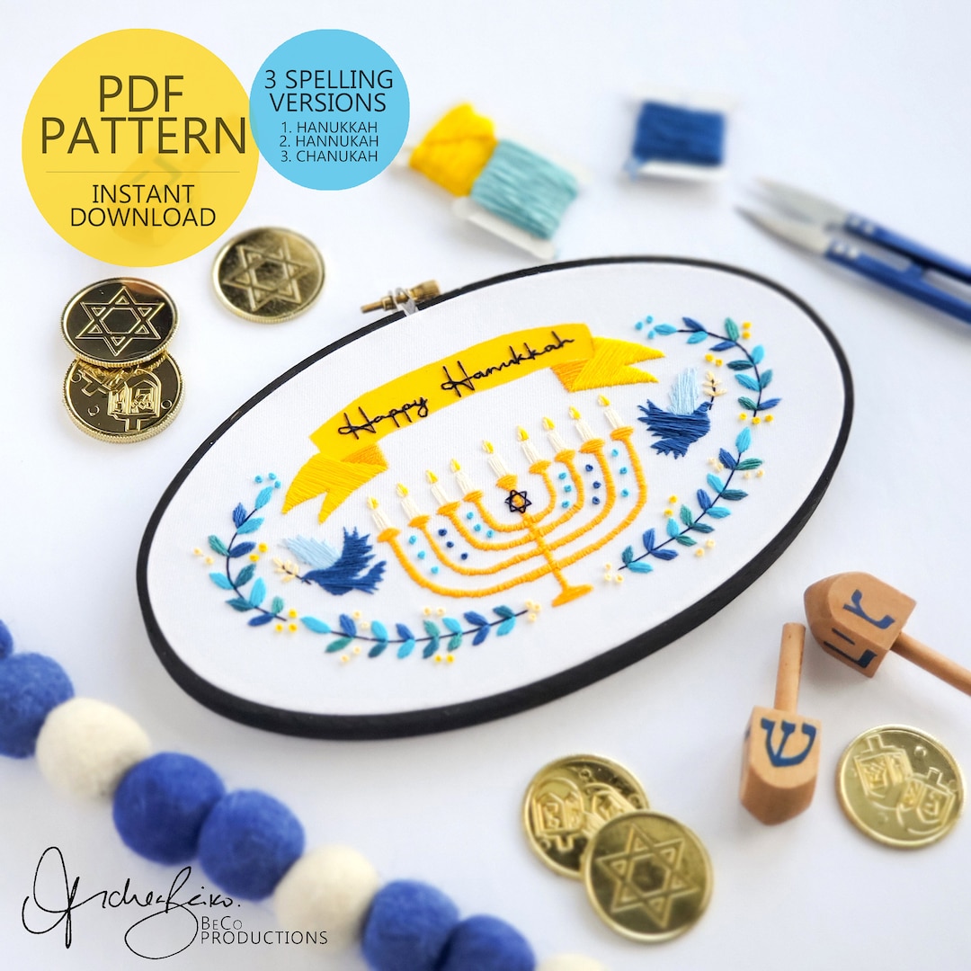 Happy Hanukkah Wreath Embroidery Pattern & Guide (becoprouctions ...