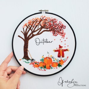 OCTOBER Monthly Series Wreath - PDF Digital Download Embroidery Pattern ...