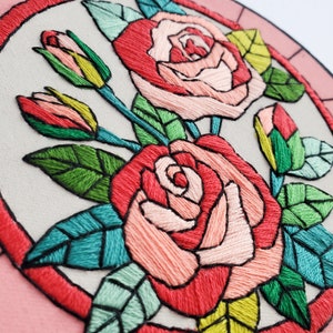 FEBRUARY Roses Stained Glass Monthly Series Embroidery Pattern & Guide ...