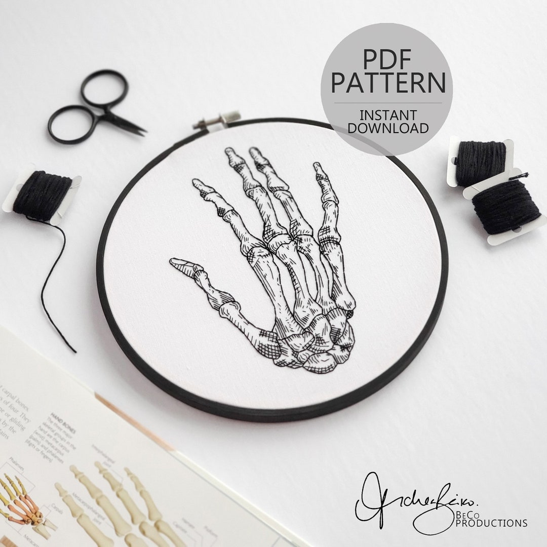 Skeletal Hand Embroidery Pattern - DIY Digital Download - PDF Pattern ...