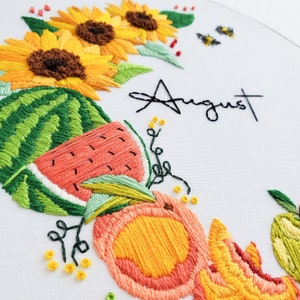 AUGUST Monthly Series Wreath - PDF Digital Download Embroidery Pattern ...