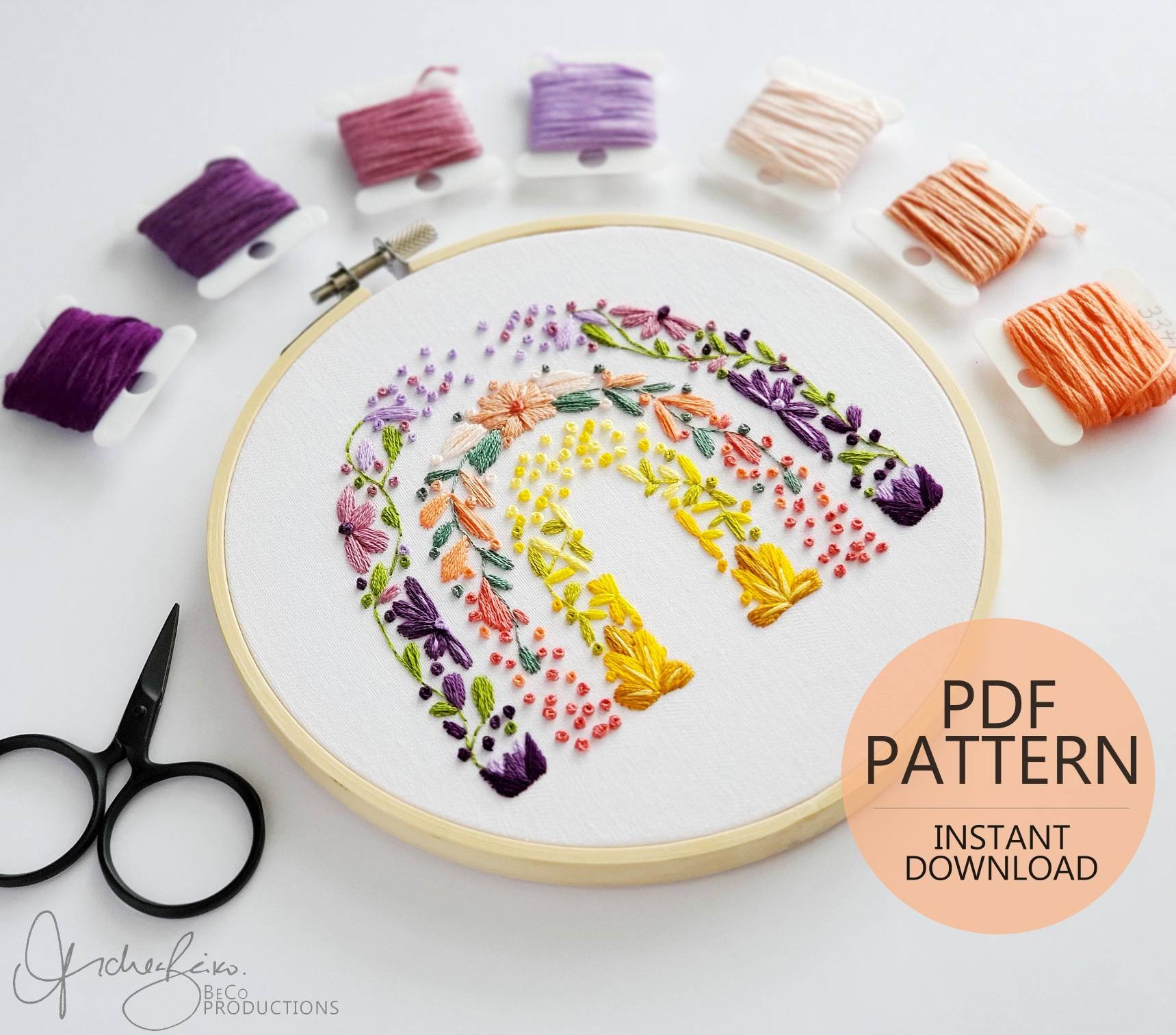 Original Floral Rainbow Embroidery Pattern & Guide PDF | Etsy