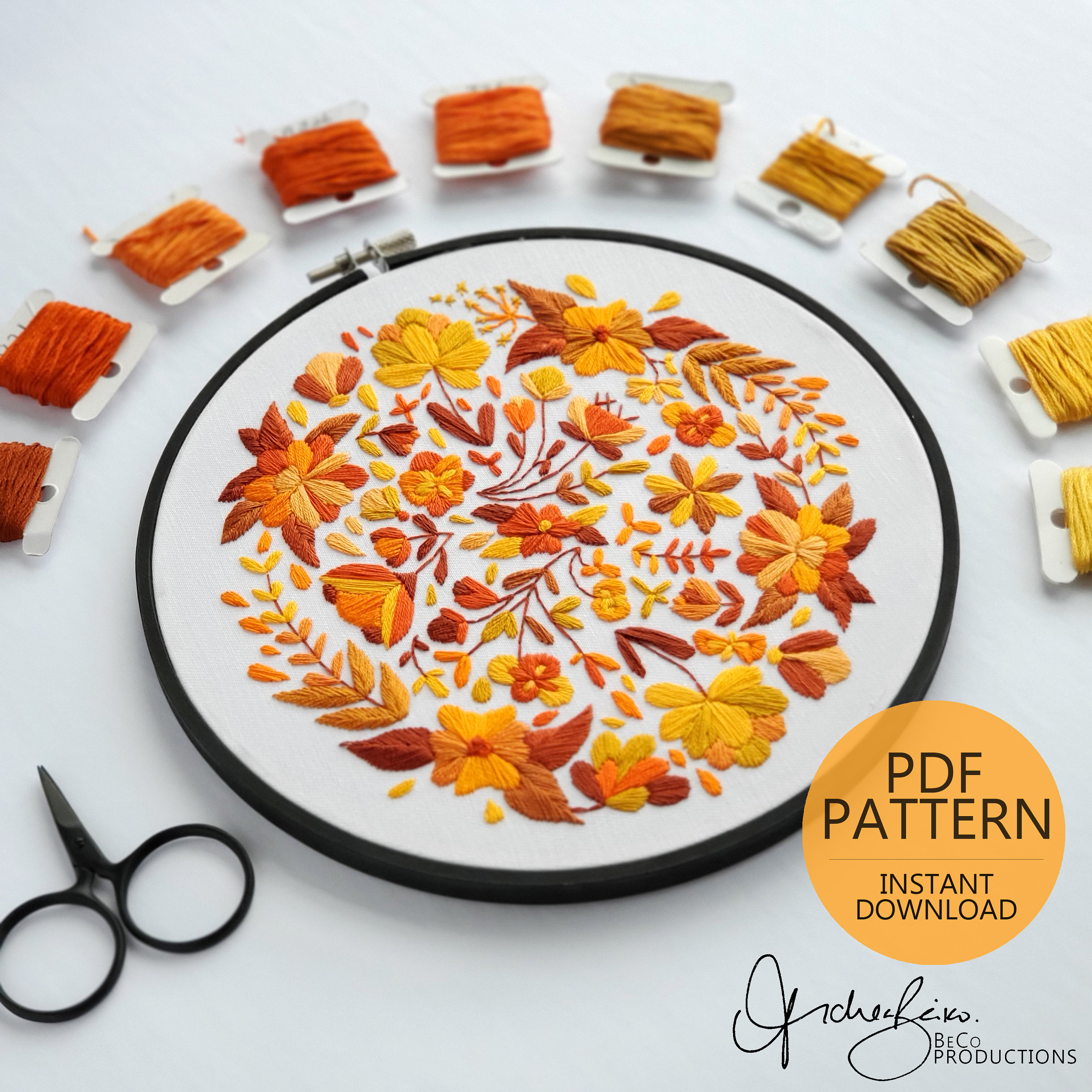Orange Full Floral Embroidery Pattern & Guide PDF Digital - Etsy