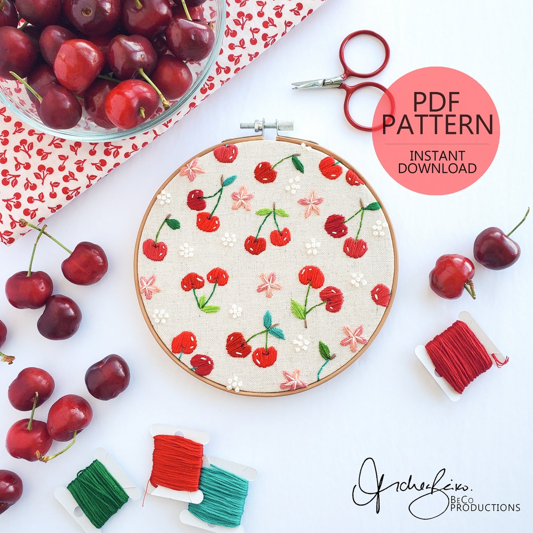 Cherry Life Cycle Print Embroidery Pattern & Guide - DIY Digital ...