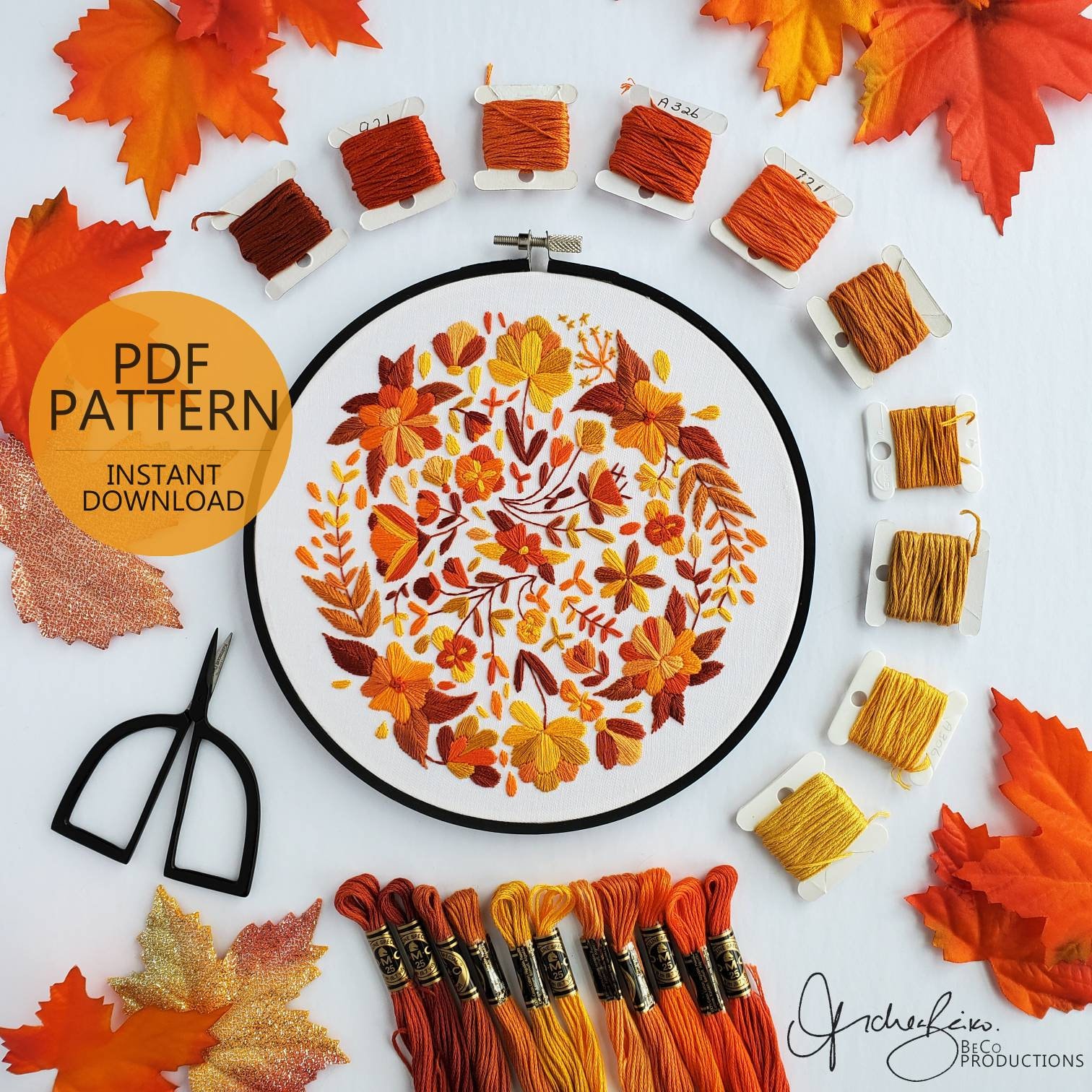 Orange Full Floral Embroidery Pattern & Guide PDF Digital - Etsy