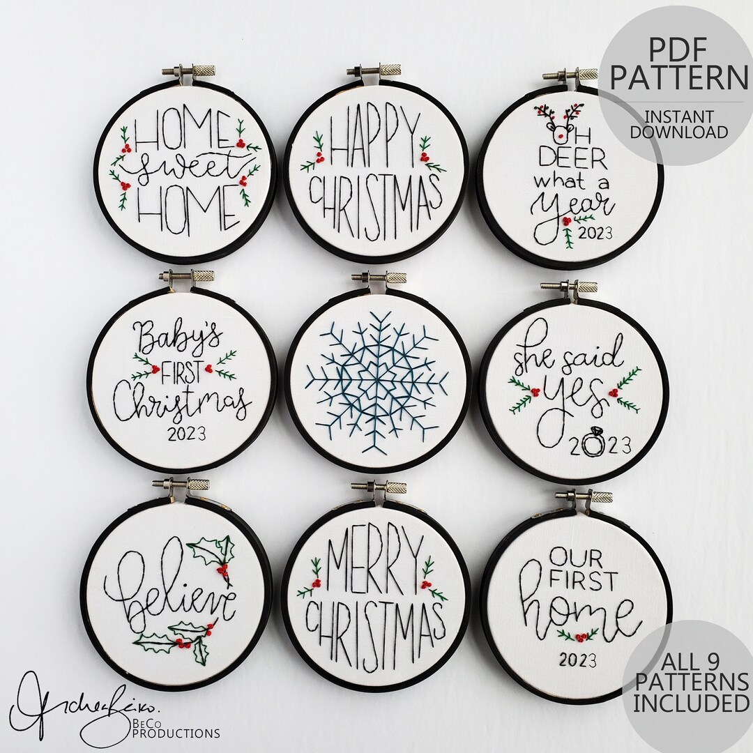DIGITAL PATTERN Christmas Ornament Embroidery Patterns - 9 Ornament ...