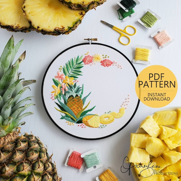 Pineapple Embroidery - Etsy