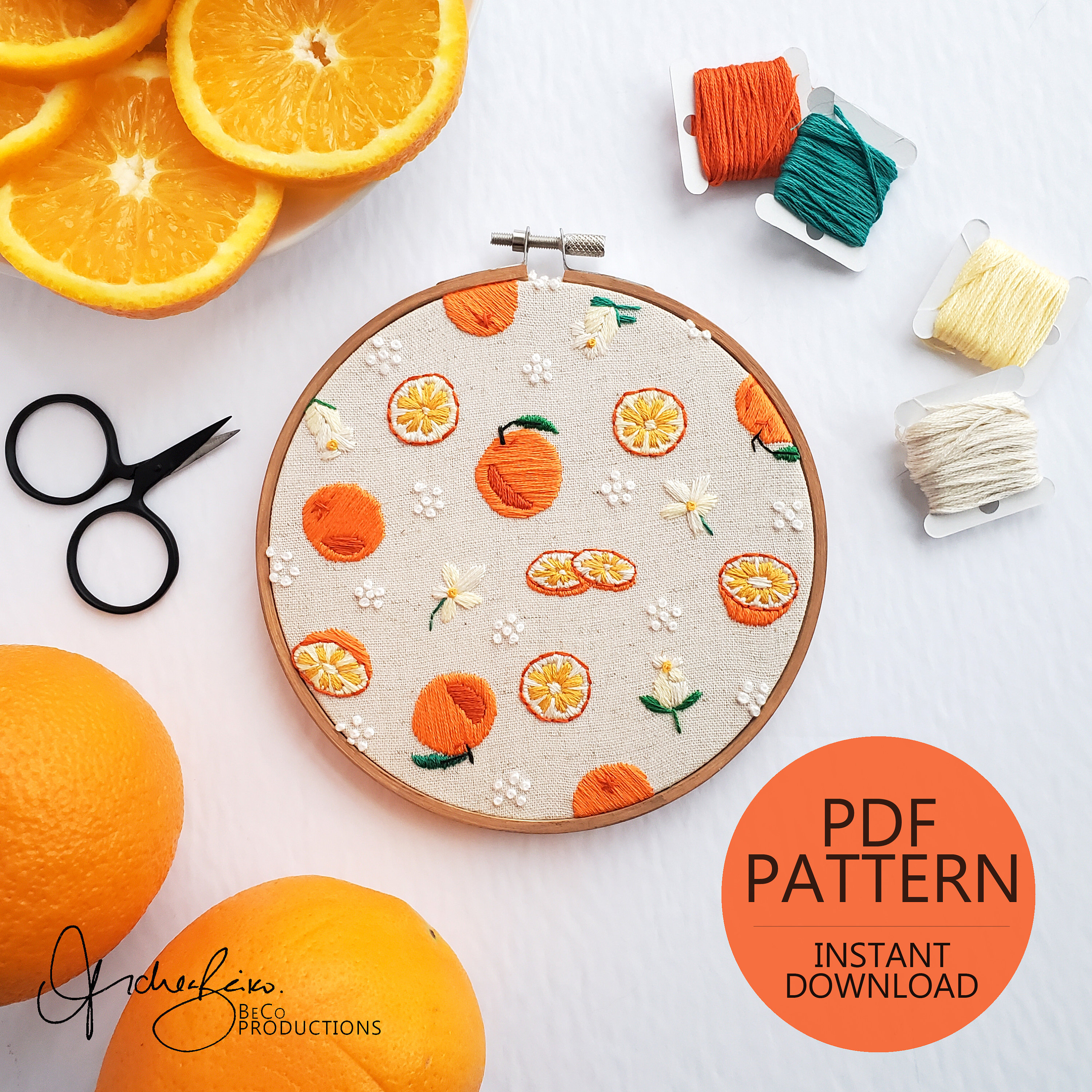 Orange Life Cycle Print Embroidery Pattern & Guide DIY - Etsy