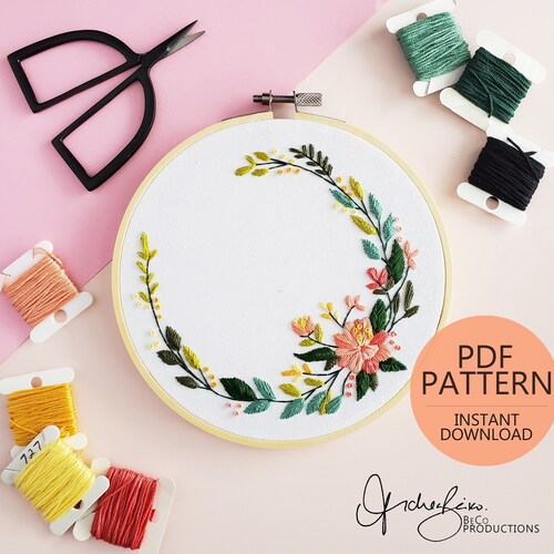Cute Floral Wreath Hand Embroidery Pattern-pdf Download - Etsy
