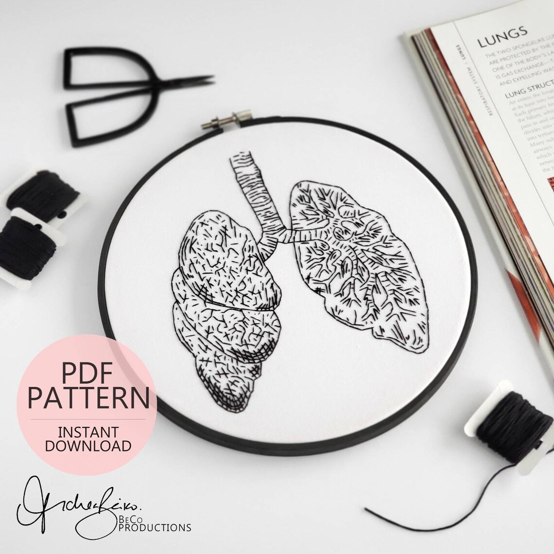 Lungs Anatomy Embroidery Pattern DIY Digital Download PDF | Etsy