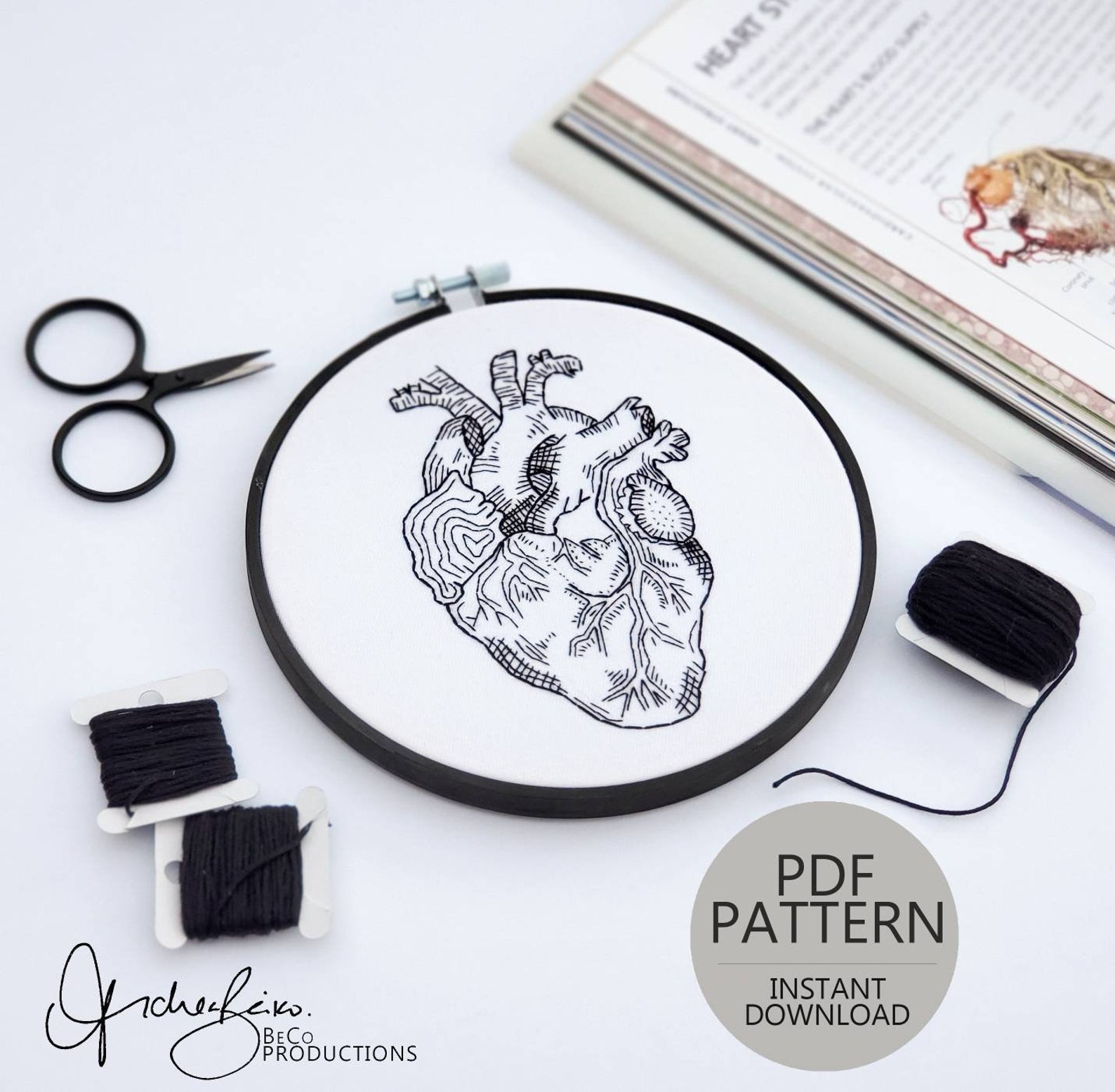 Heart Anatomy Embroidery Pattern - DIY Digital Download - PDF Pattern ...