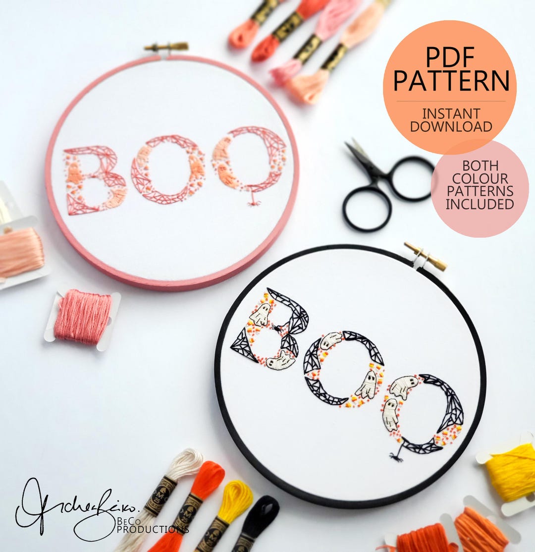 BOO Text Halloween Embroidery Pattern & Guide - PDF Digital Download ...