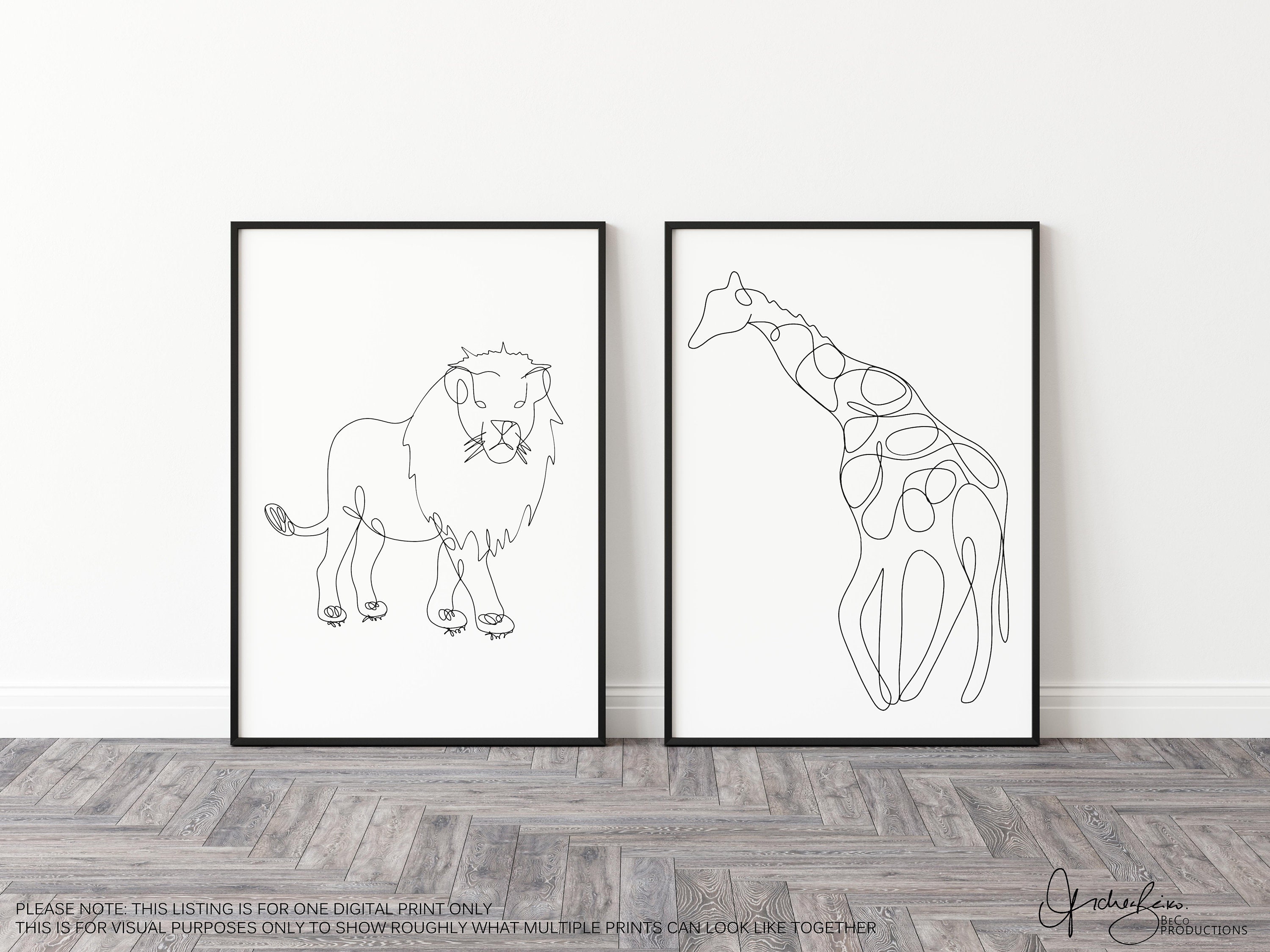 DIGITAL DOWNLOAD Original Lion Line Drawing Minimalist Art | Etsy