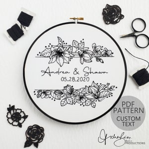 Black and White Floral Banner Custom Name/surname DIY Embroidery ...