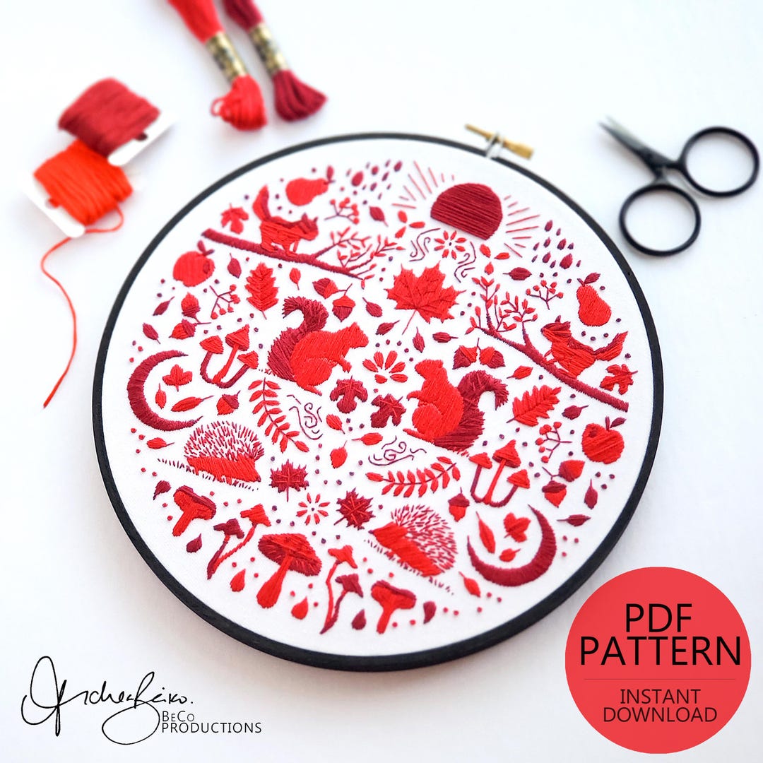 SEPTEMBER Monthly Monochromatic Folk Art Inspired Series Embroidery ...
