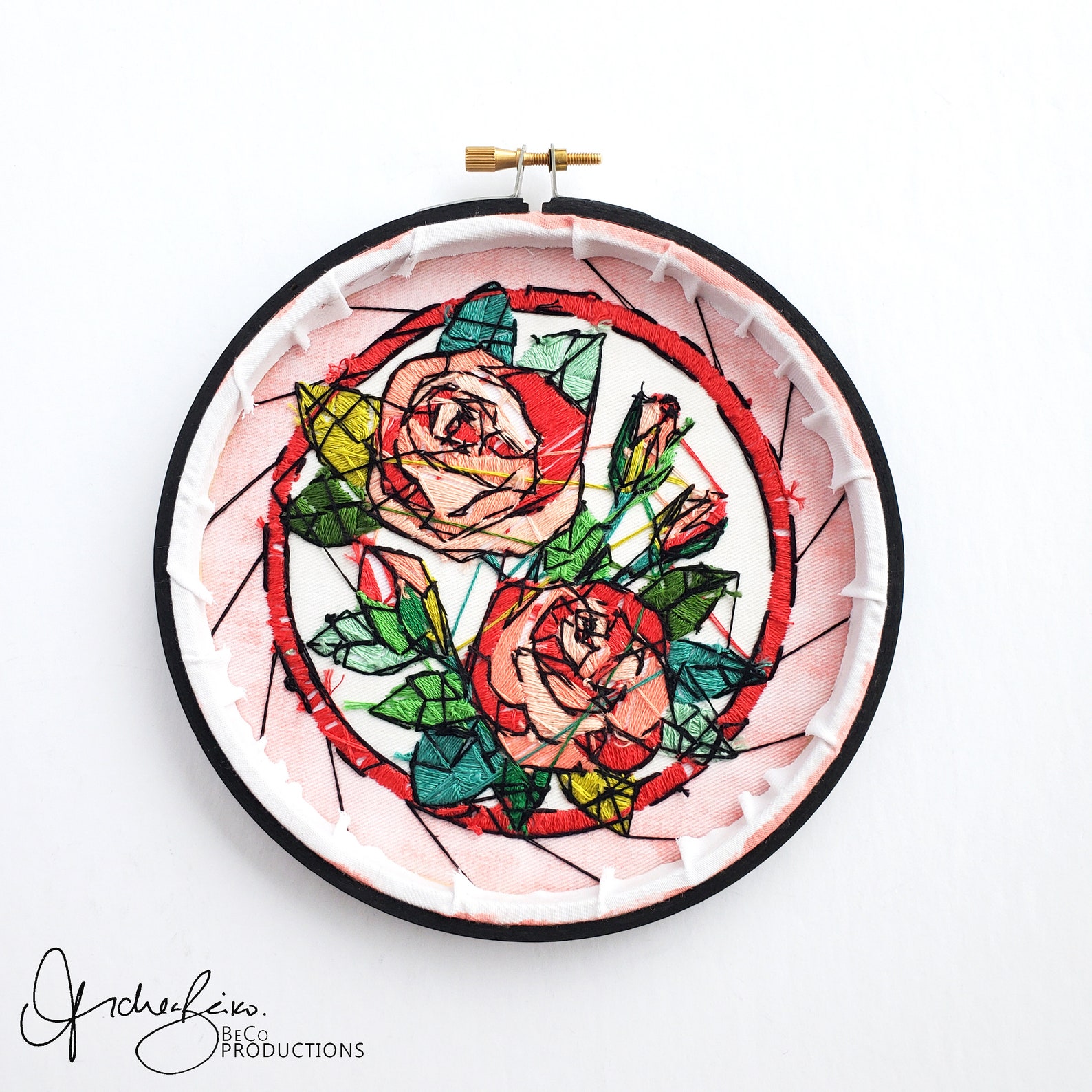 FEBRUARY Roses Stained Glass Monthly Series Embroidery Pattern & Guide ...