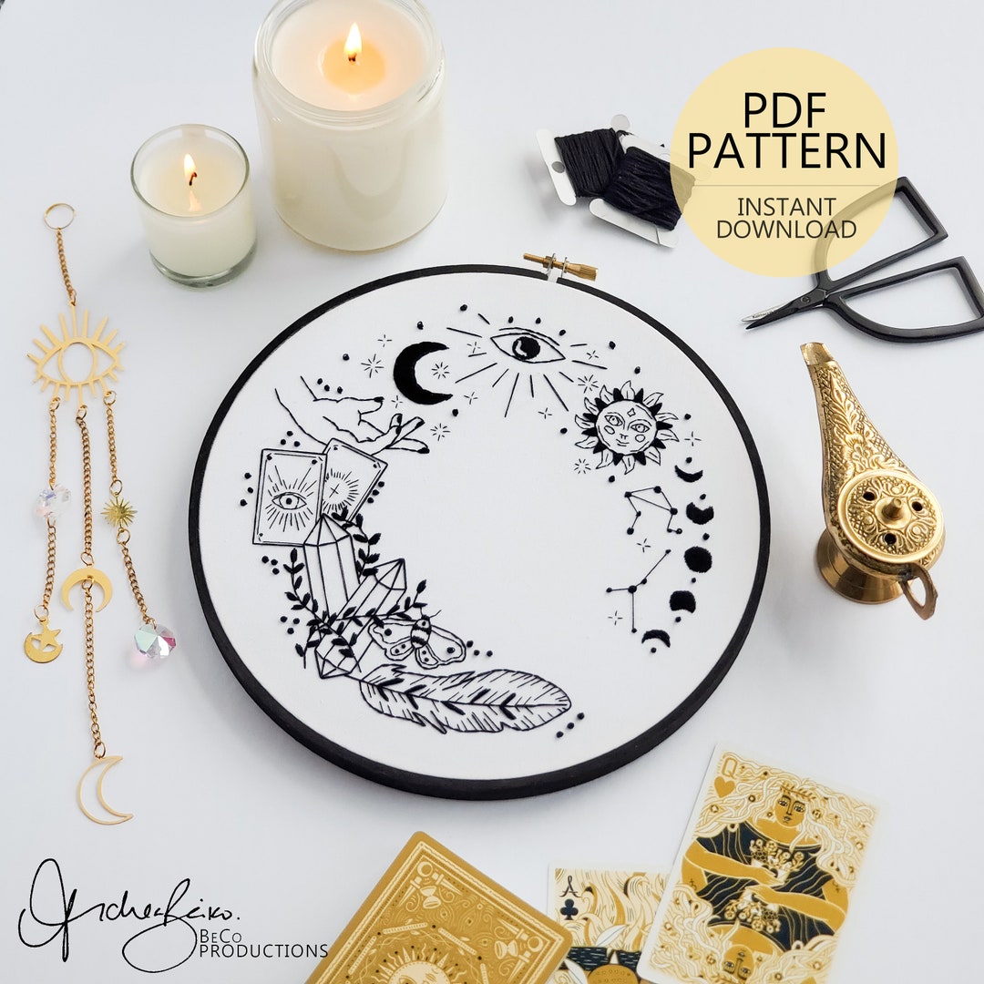 Witchy Mystical Spiritual Wreath Embroidery Pattern & Guide - Digital ...