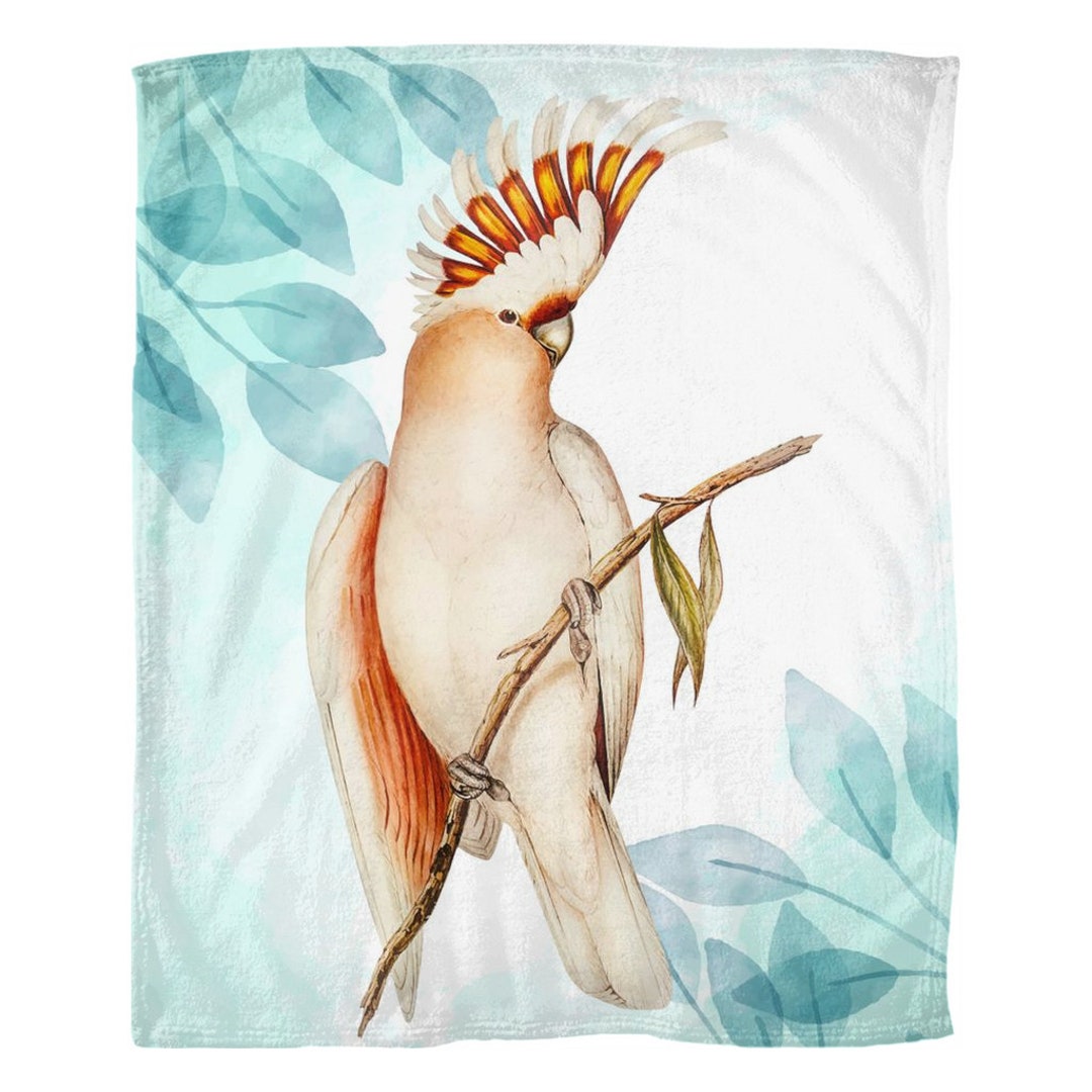 Pink Cockatoo Ledbetter Painting Tropical Bird Aqua Leaves Fleece ...