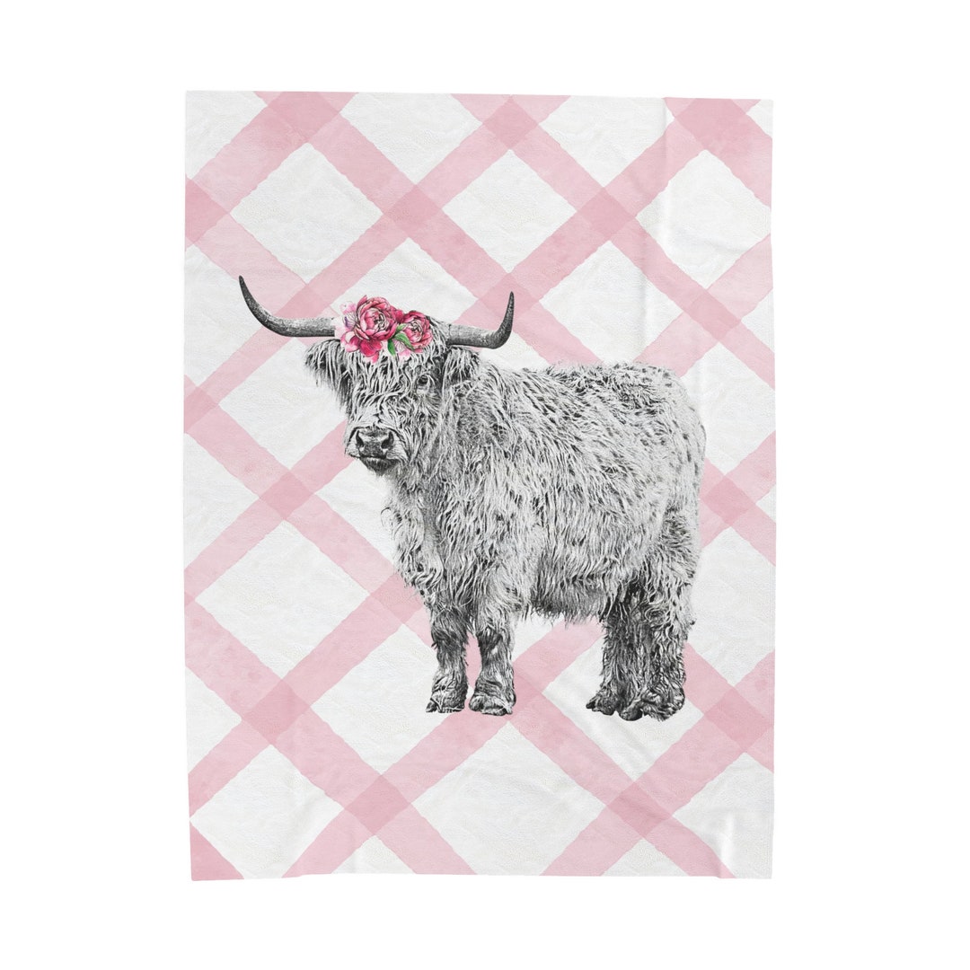 Cute Cow Pink Plaid Highland Cow Furry Cow Girl Room Gift Cow Lover ...